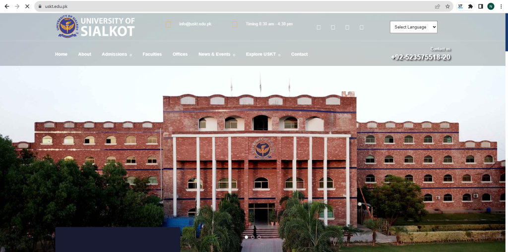 University Of Sialkot (USKT) Admission 2023-24 - Notify Pakistan
