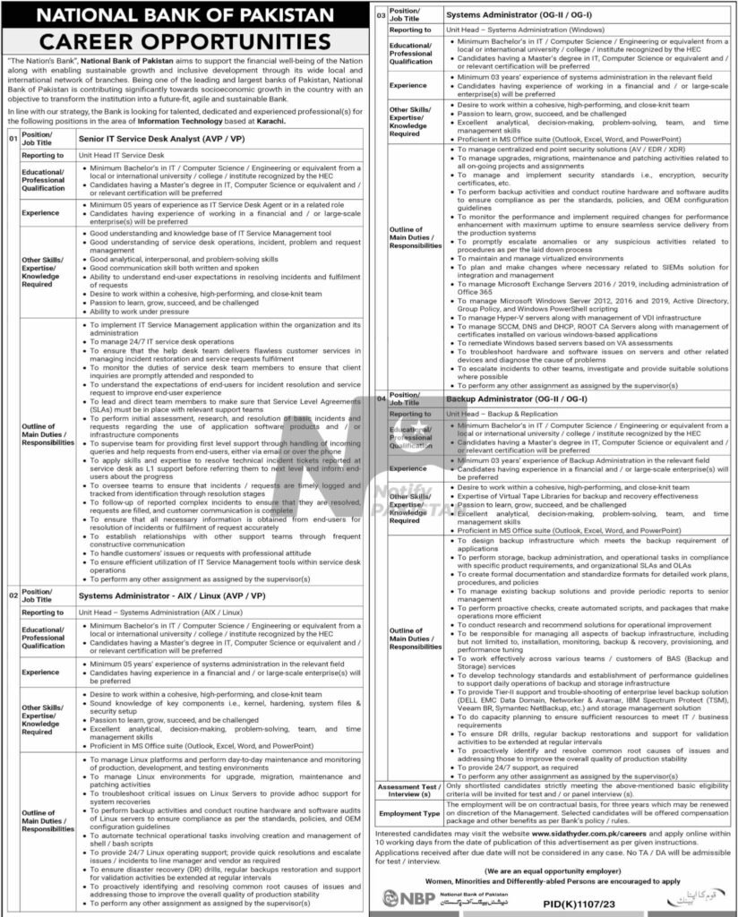 National Bank Of Pakistan NBP Jobs 2024 Online Apply | www.sidathyder ...