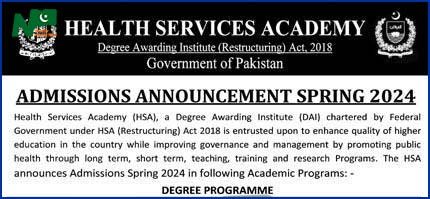 Health Services Academy HSA Admission Spring 2024 Online Apply - Notify ...