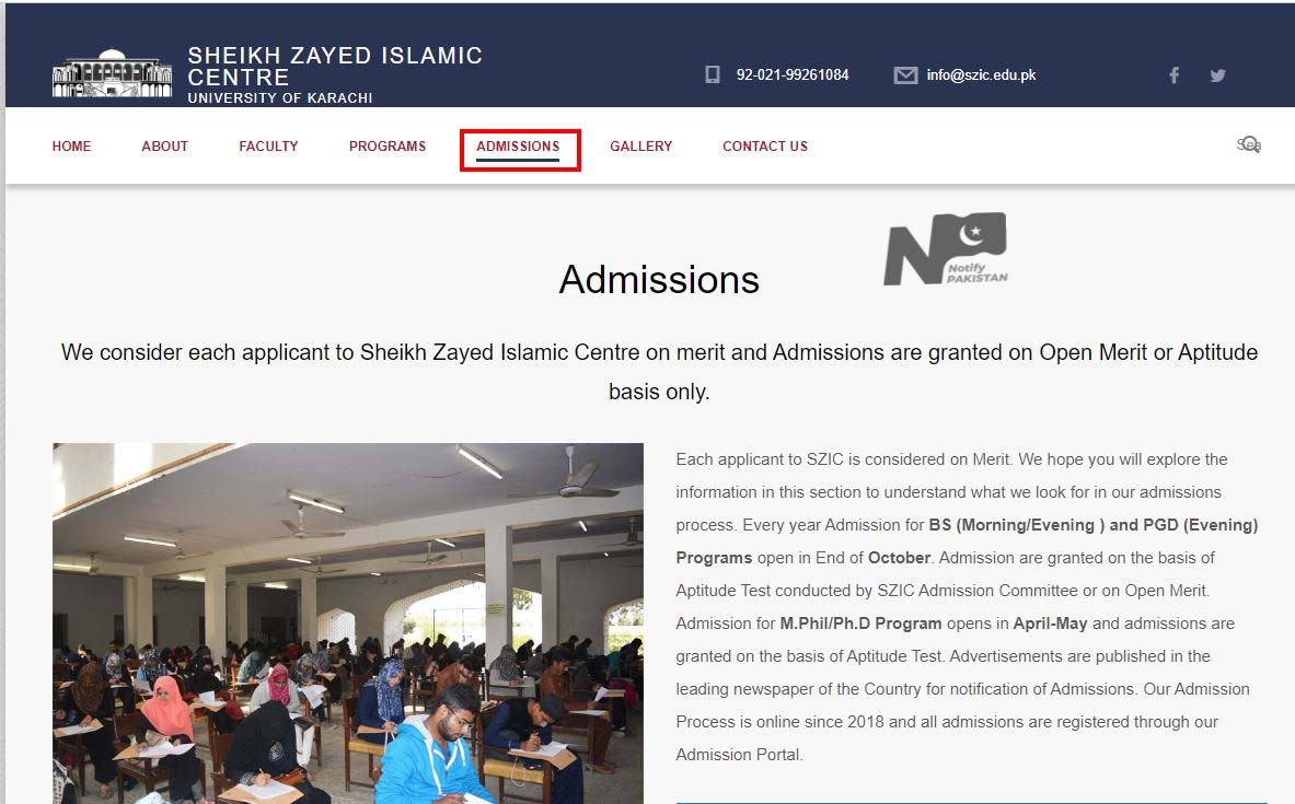 Sheikh Zayed Islamic Centre, University Of Karachi SZIC Admission 2024 Online Apply for BS ...
