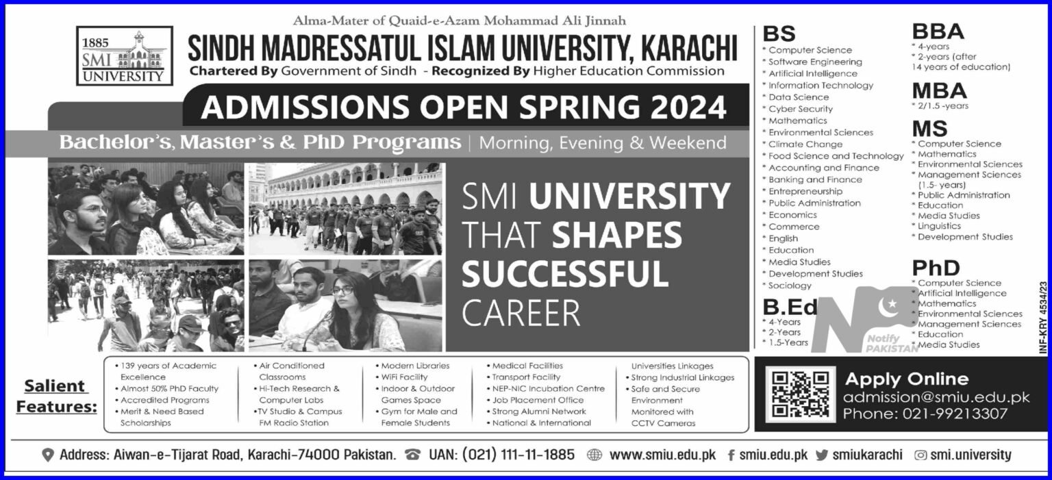 Sindh Madressatul Islam University (SMIU) Admissions 2024 Online Apply ...