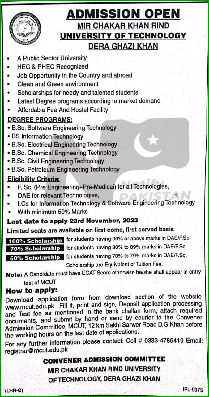 Mir Chakar Khan Rind University of Technology Dera Ghazi Khan MCUT ...