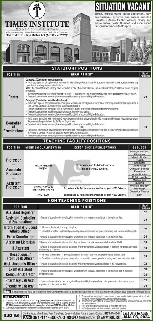 Times Institute Multan Jobs 2024 | www.t.edu.pk Jobs Online Apply ...