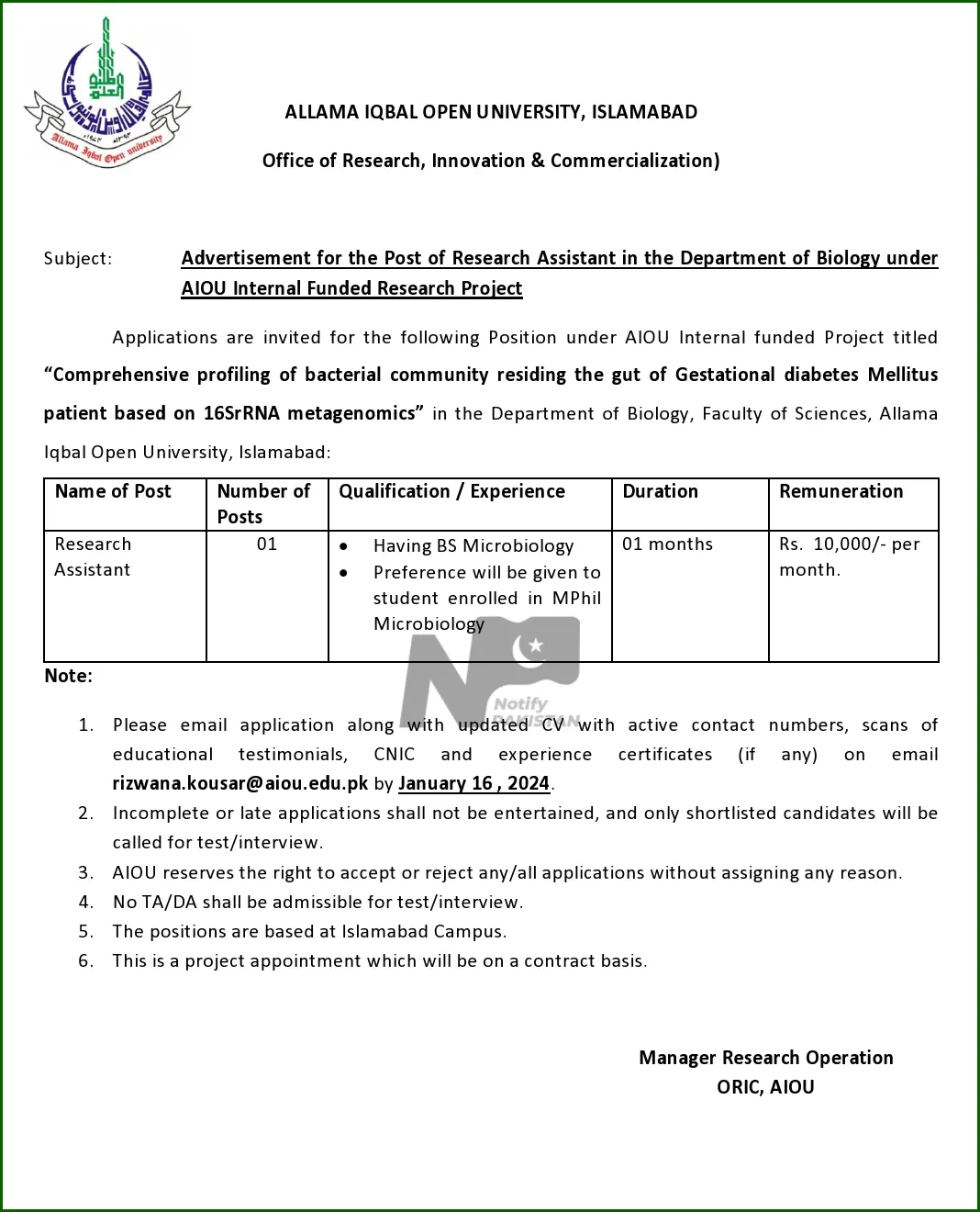 Allama Iqbal Open University AIOU Jobs 2024 Online Apply At Www aiou